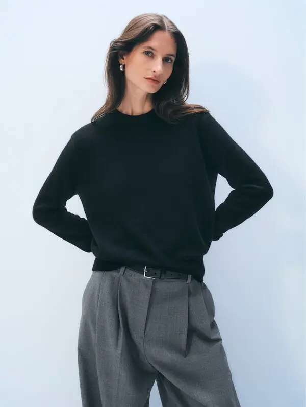 WHITE & WARREN Cashmere Crewneck Top - Black