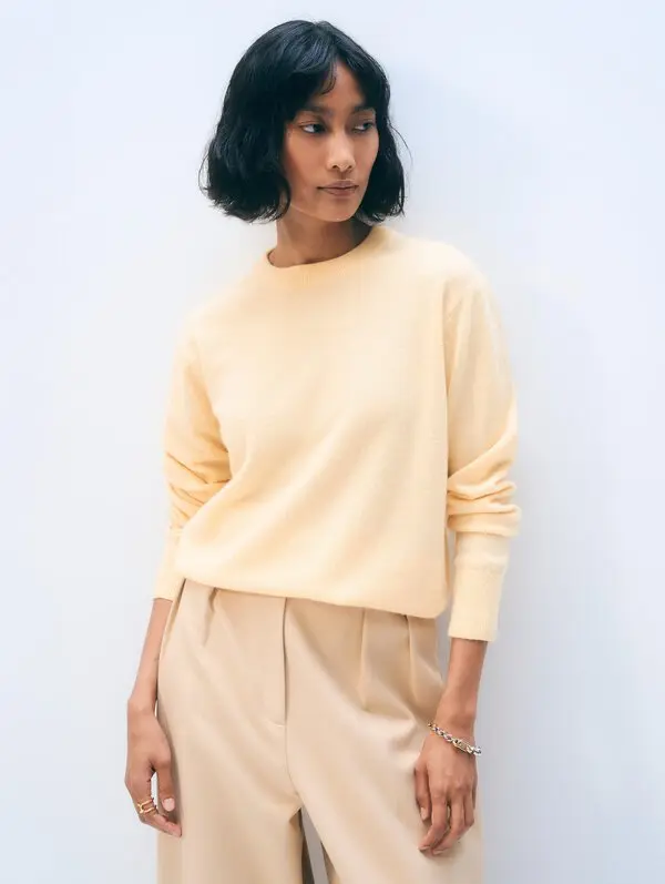 WHITE & WARREN Cashmere Crewneck Top - Cornsilk