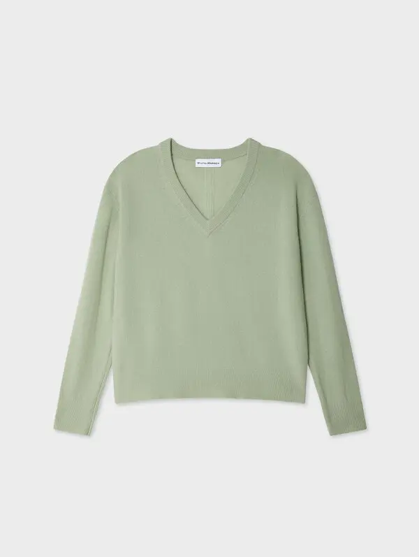 WHITE & WARREN Cashmere V-neck Pullover - Mint Green