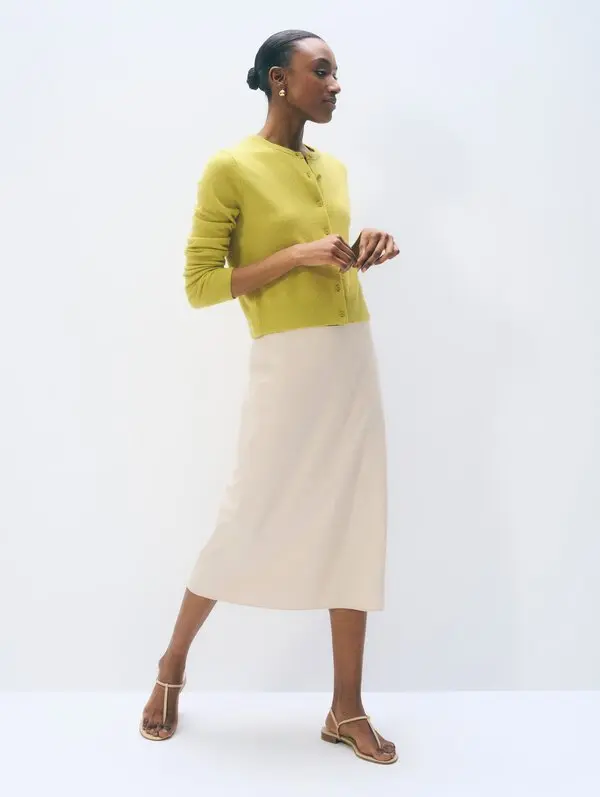WHITE & WARREN Cashmere Crewneck Cardigan - Citronelle