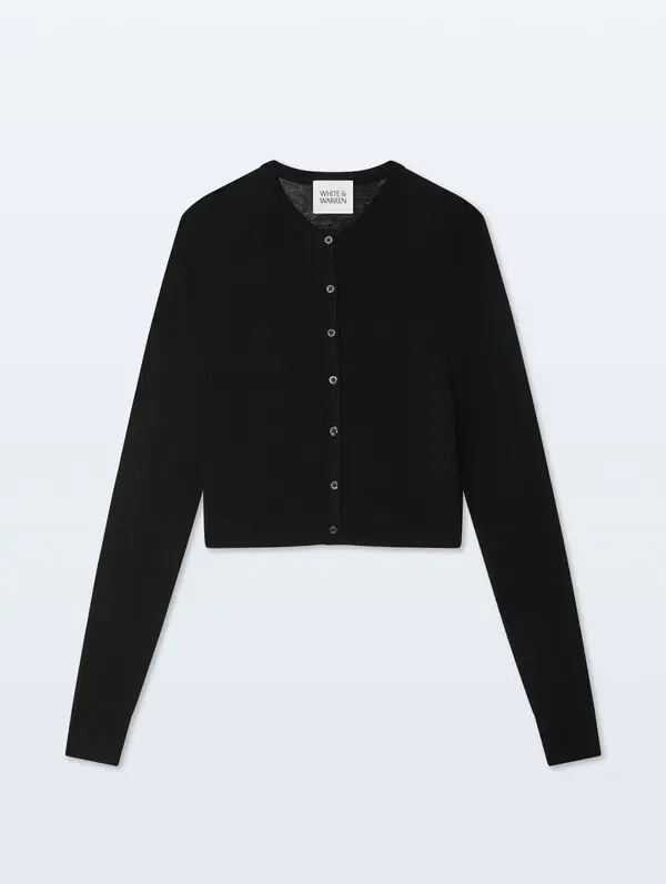 WHITE & WARREN Superfine Cashmere Button Cardigan - Black