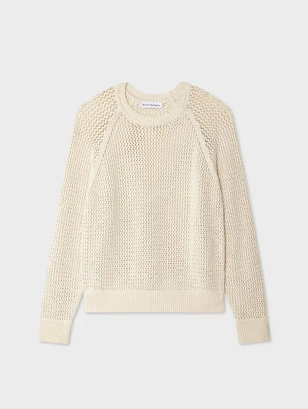 WHITE & WARREN Fine Cotton Boucle Mesh Sweatshirt - Ivory