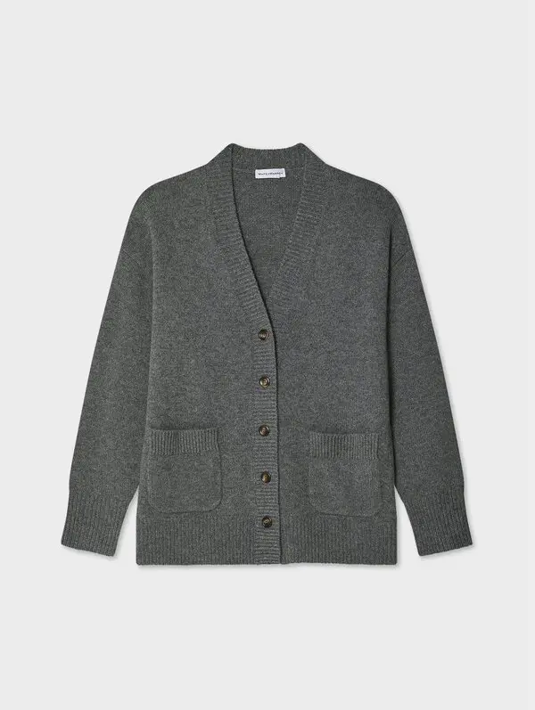 WHITE & WARREN Cashmere Luxe Pocket Cardigan Sweater - Graphite Heather
