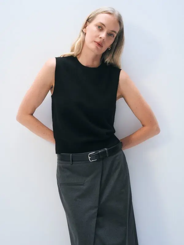 WHITE & WARREN Cashmere Shell Tank Top - Black