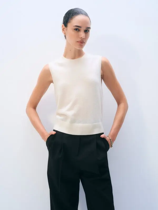 WHITE & WARREN Cashmere Shell Tank Top - Soft White