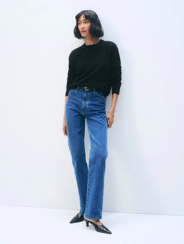 WHITE & WARREN Cashmere Rib Trim Crewneck Top - Black