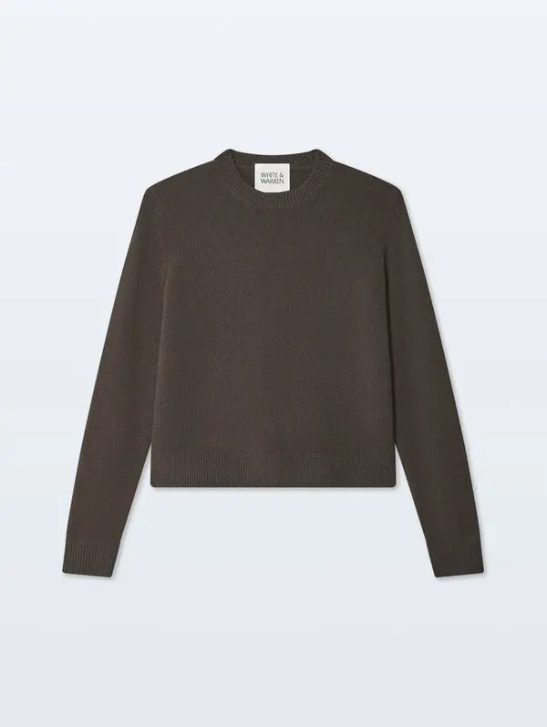 WHITE & WARREN Cashmere Ribbed Trim Crewneck Top - Deep Moss