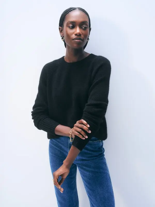 WHITE & WARREN Cashmere Waffle Sweatshirt - Black