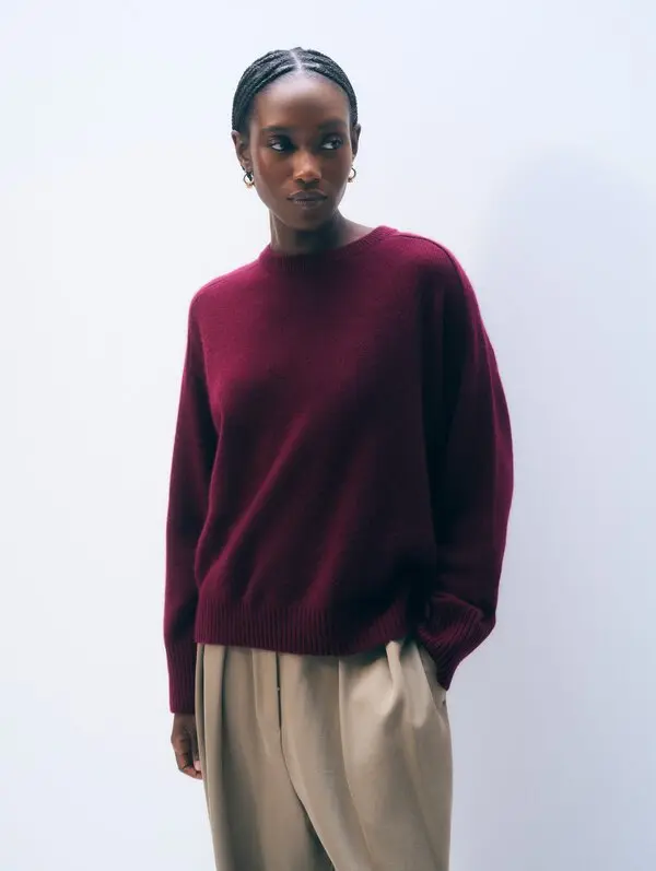 WHITE & WARREN Cashmere Saddle Sleeve Crewneck Old Top - Sangria
