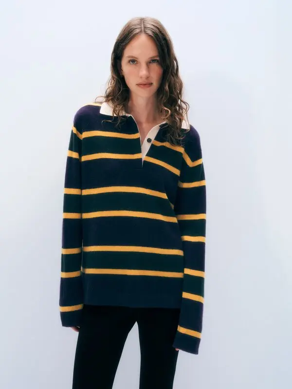 WHITE & WARREN Cashmere Rugby Polo Sweater In Size