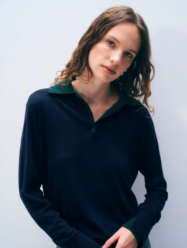 WHITE & WARREN Superfine Merino Layered Polo Sweater In Size - Green