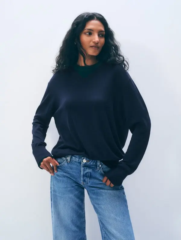 WHITE & WARREN Superfine Merino Layered V-neck Sweater In Size