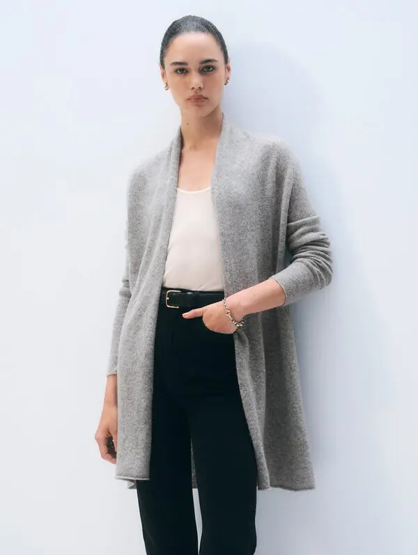 WHITE & WARREN Cashmere Trapeze Cardigan Sweater - Grey