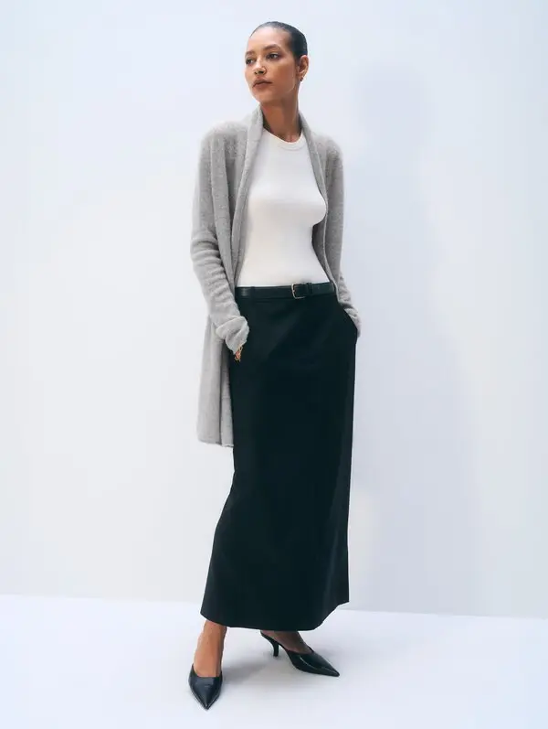 WHITE & WARREN Cashmere Trapeze Cardigan Sweater - Grey