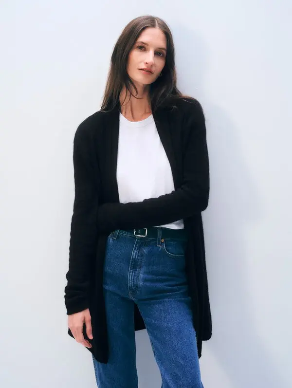 WHITE & WARREN Cashmere Trapeze Cardigan - Black