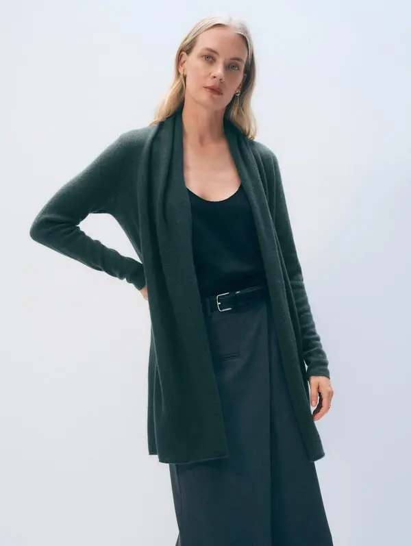 WHITE & WARREN Cashmere Trapeze Cardigan Sweater - Juniper Green