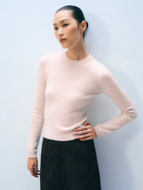 WHITE & WARREN Cashmere Slim Crewneck Top - Pink