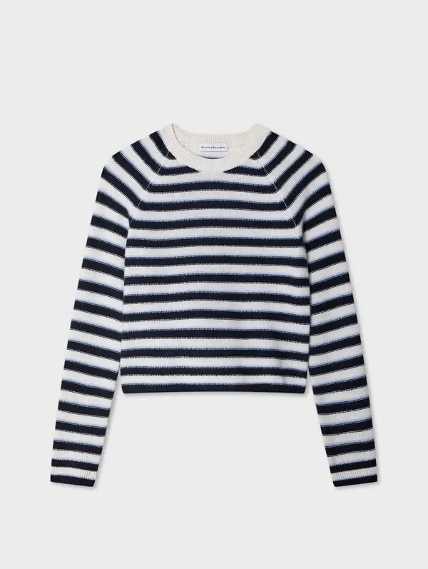 WHITE & WARREN Cashmere Striped Sweatshirt - Soft White Combo