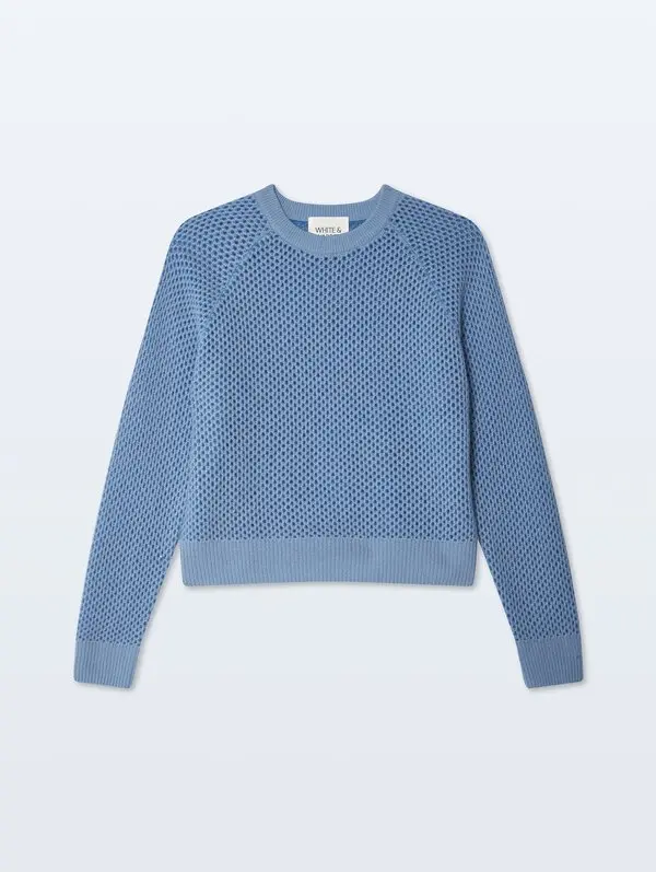 WHITE & WARREN Cashmere Mesh Crewneck Sweatshirt - Soft Blue