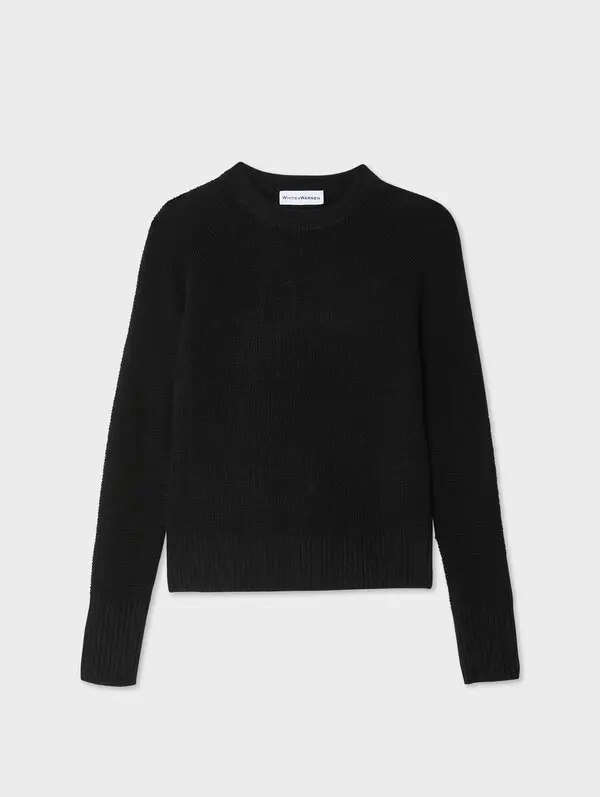 WHITE & WARREN Cashmere Classic Waffle Sweatshirt - Black