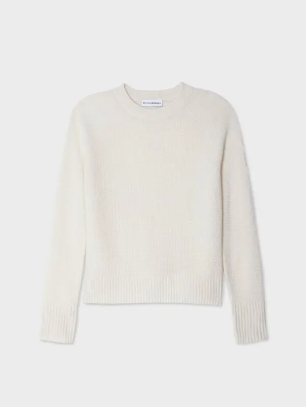 WHITE & WARREN Cashmere Classic Waffle Sweatshirt In - Soft White