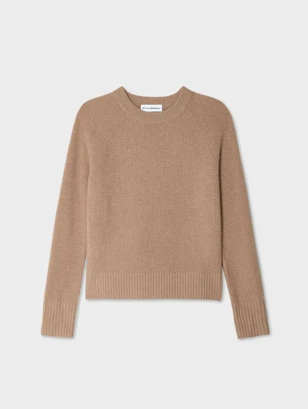 WHITE & WARREN Cashmere Classic Waffle Sweatshirt - True Camel