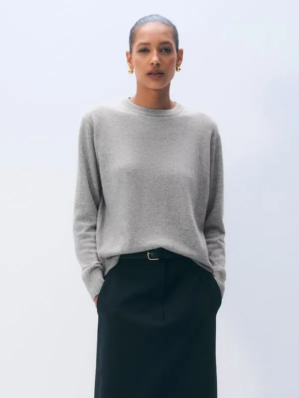 WHITE & WARREN Cashmere Crewneck Top - Grey