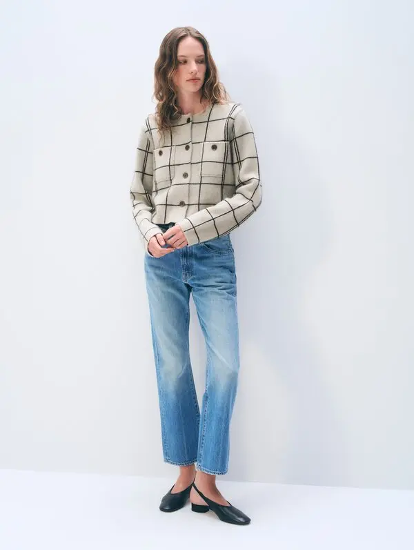 WHITE & WARREN Cashmere Windowpane Jacket Sweater - Black