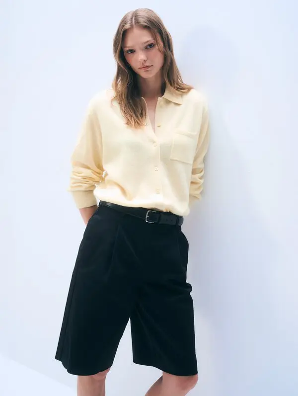 WHITE & WARREN Cashmere Button Down Shirt Sweater In Size