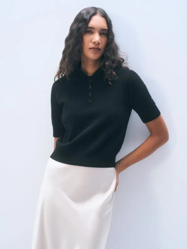 WHITE & WARREN Cashmere Button Polo Sweater In Size