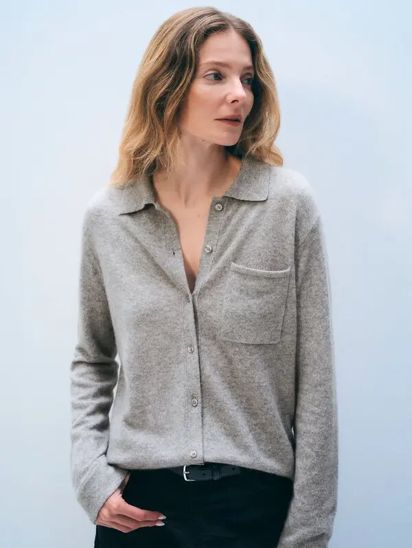 WHITE & WARREN Cashmere Button-down Sweater - Grey