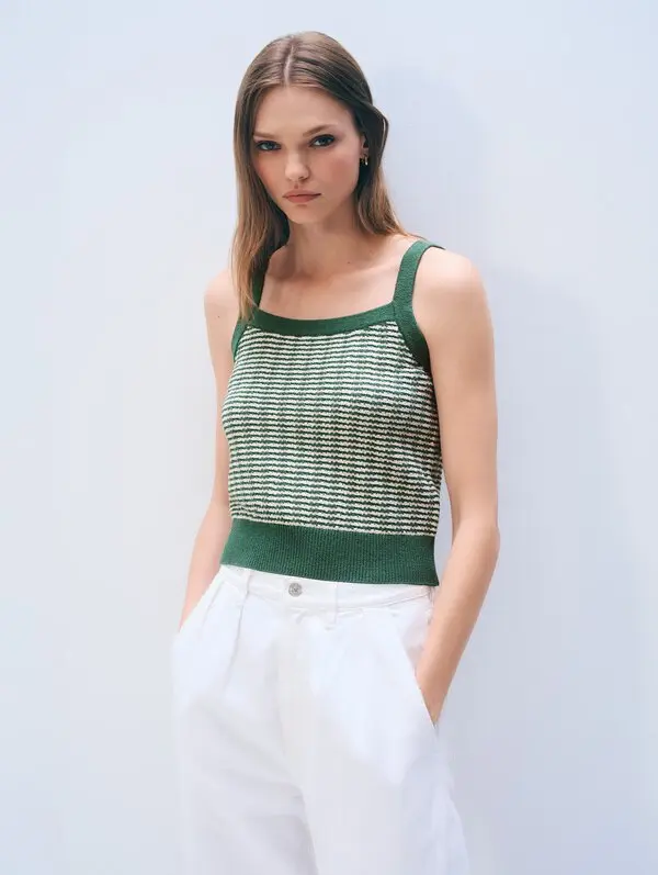 WHITE & WARREN Boucle Tank Top In Size In Cotton/polyester - Green