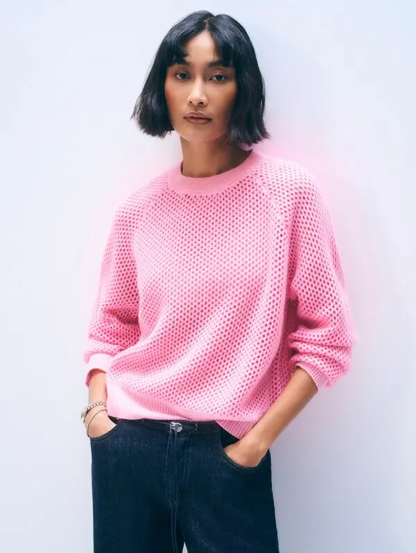 WHITE & WARREN Cashmere Mesh Sweatshirt In Size
