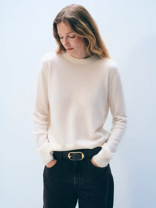 WHITE & WARREN Cashmere Crewneck Sweater - White