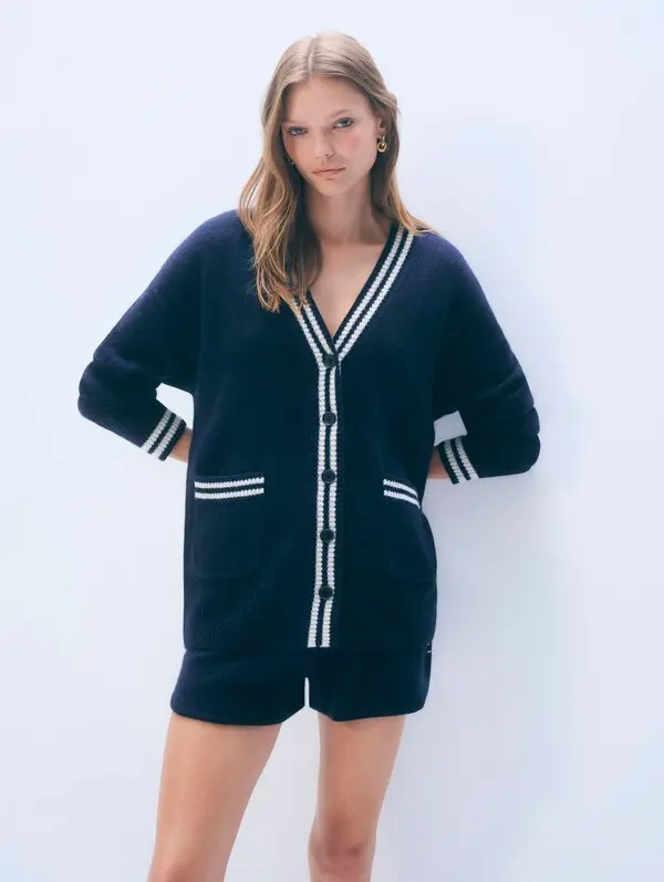 WHITE & WARREN Cashmere Varsity Cardigan Sweater In Size