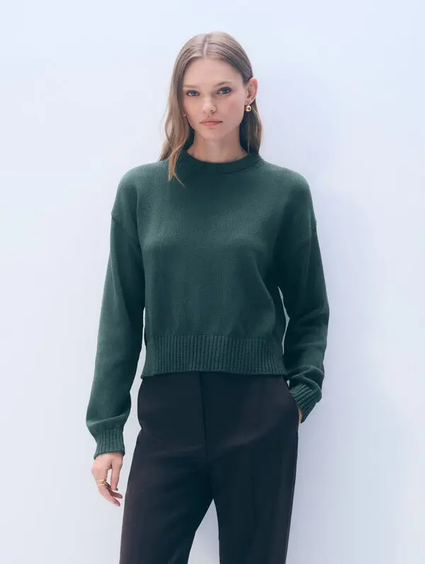 WHITE & WARREN Cotton Tape Crewneck Top In Size In Cotton/polyester
