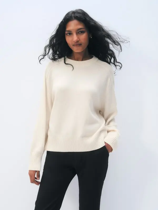 WHITE & WARREN Cotton Cashmere Crewneck Top In Size In Cotton/cashmere - Ivory