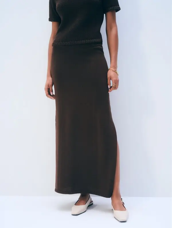 WHITE & WARREN Organic Cotton Knit Midi Skirt