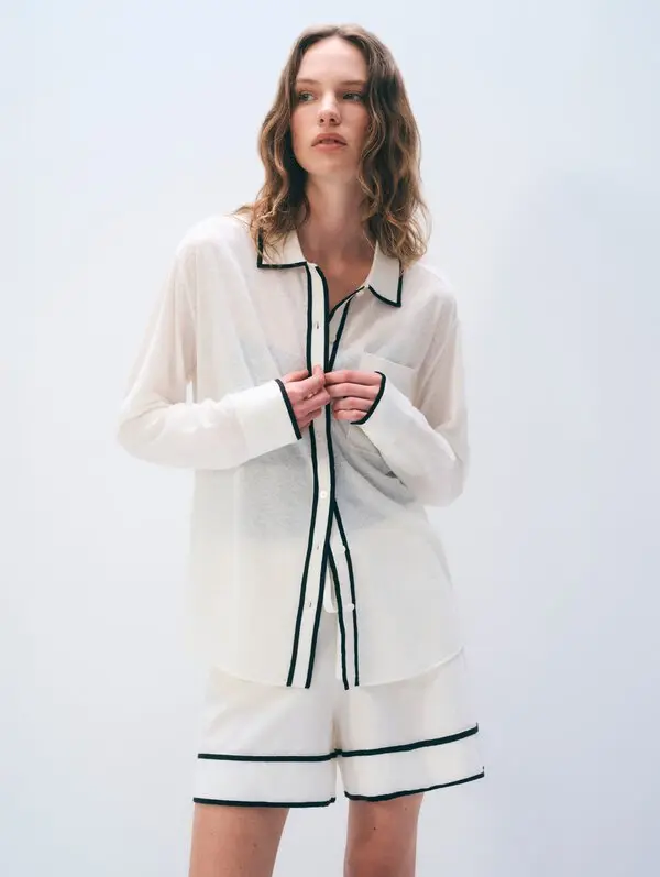 WHITE & WARREN Linen Blend Shirt Sweater In In Size In Cotton/linen/polyester