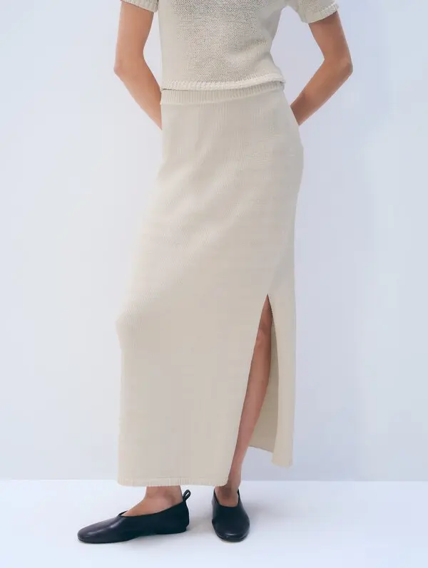 WHITE & WARREN Luxe Cotton Midi Skirt