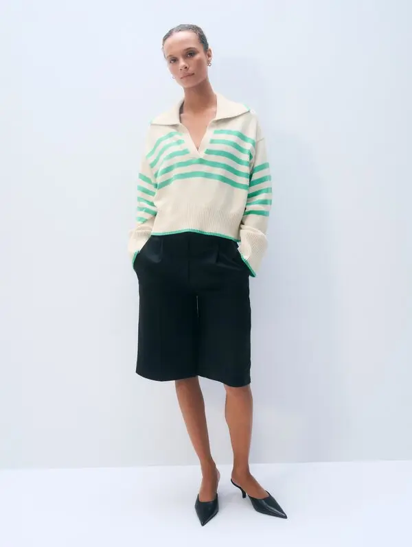WHITE & WARREN Varsity Cotton Striped Polo Sweater In Size In Cotton/polyester