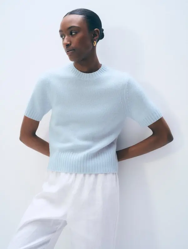 WHITE & WARREN Cashmere Featherweight T-shirt Sweater