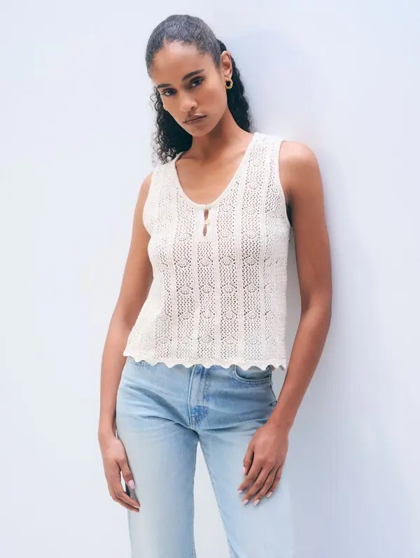 WHITE & WARREN Cotton Pointelle Tank Top - Cream