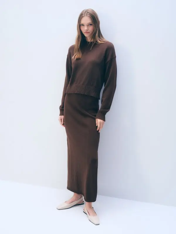 WHITE & WARREN Luxe Cotton Crewneck Top - Dark Espresso