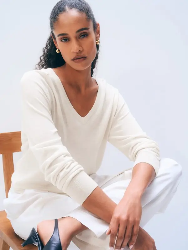 WHITE & WARREN Cashmere Linen Pullover - Ivory