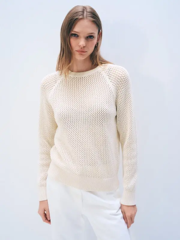 WHITE & WARREN Bouclé Mesh Sweatshirt - Ivory