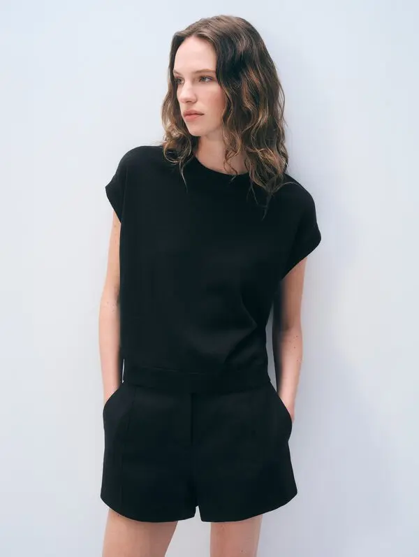 WHITE & WARREN Linen Blend T-shirt Sweater In Size In Cotton/linen/polyester