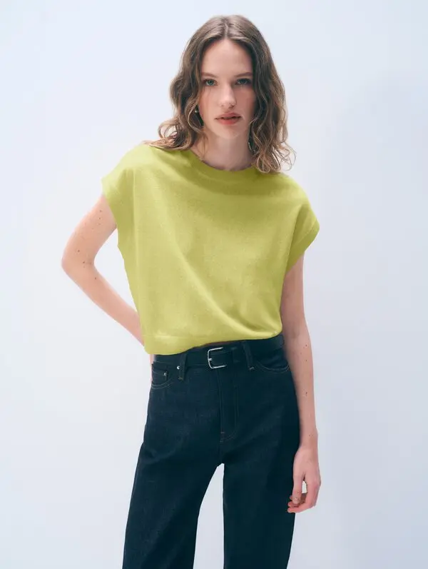 WHITE & WARREN Linen Blend T-shirt Sweater In Size In Cotton/linen/polyester - Green