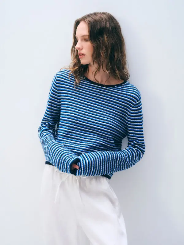 WHITE & WARREN Cashmere Striped Sweater In Size