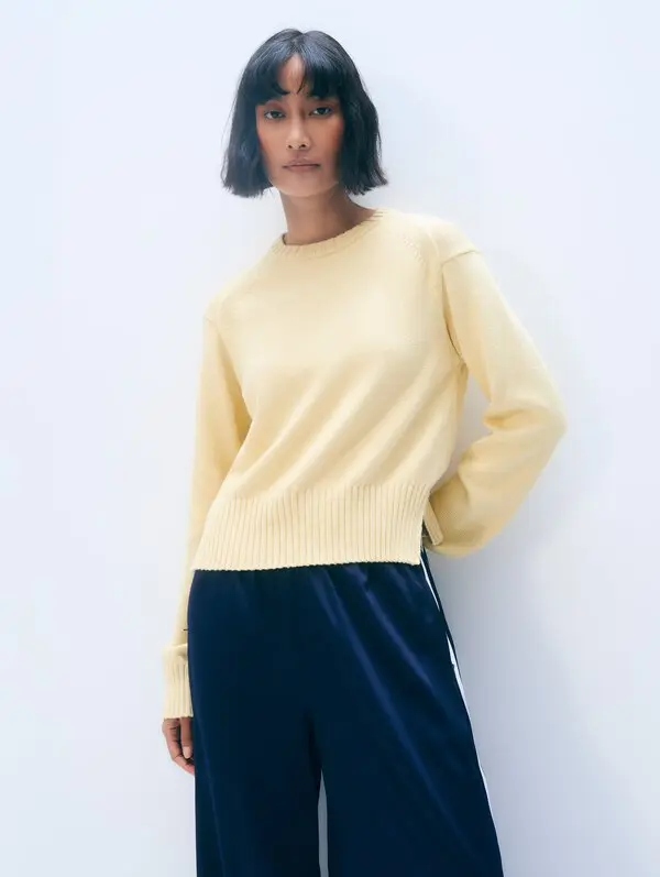 WHITE & WARREN Varsity Cotton Crewneck Top In Size In Cotton/polyester - Ivory